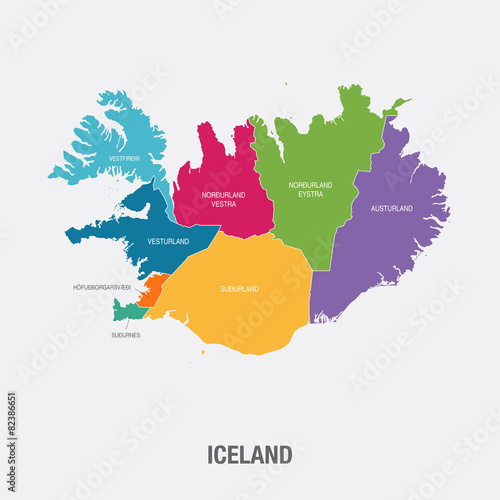 ICELAND MAP colored regions flat design vector illustration Stock ...