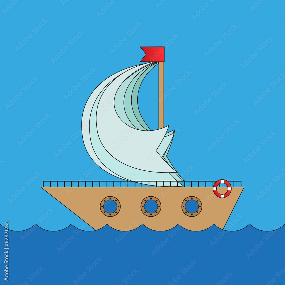 Cartoon vector ship in sea Stock Vector | Adobe Stock