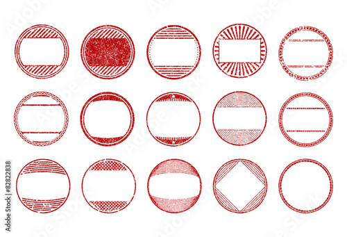 Set of 15 red, round, grunge, rubber stamps - templates. Vector Stock ...