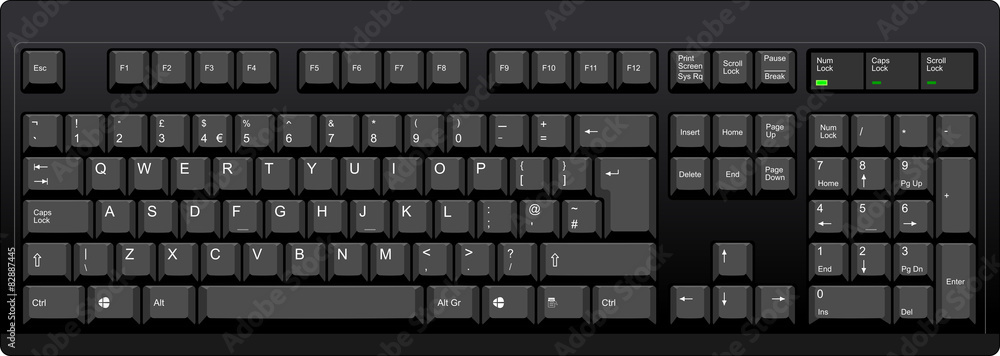 Black qwerty keyboard with UK english layout Stock Vector | Adobe Stock