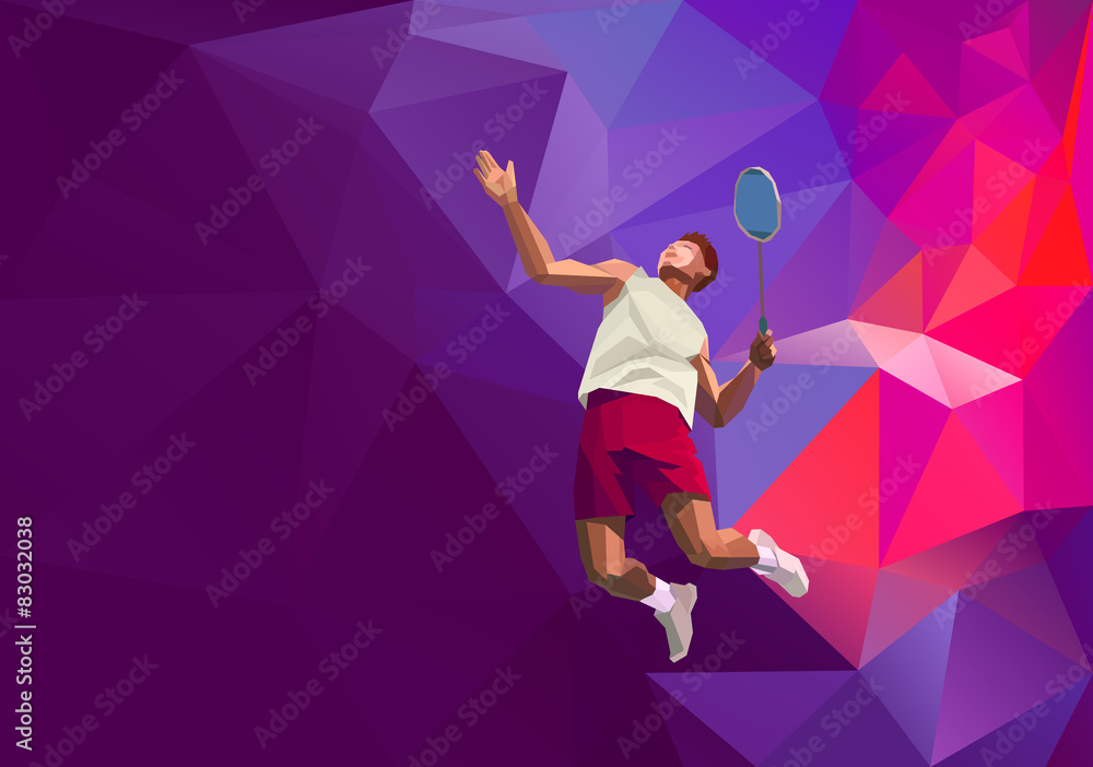 Polygonal professional badminton player on colorful low poly Stock ...