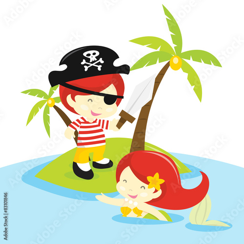 Pirate And Mermaid Stock Vector | Adobe Stock