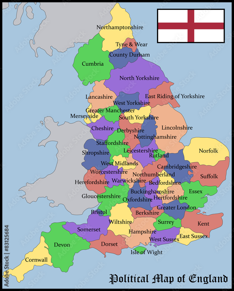 Political Map of England Stock Vector | Adobe Stock