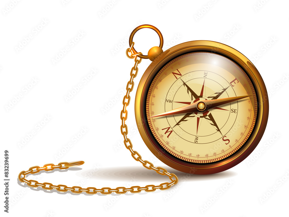 Vintage gold compass with chain and wind-rose. Stock Vector | Adobe Stock