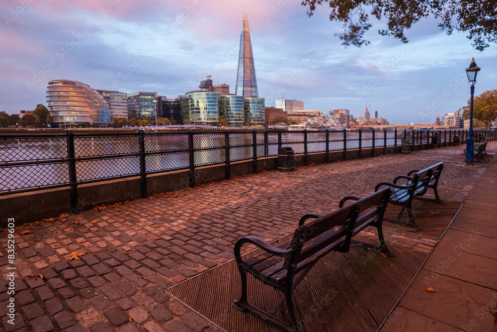 United Kingdom, London, View from North Bank of River Thames looking ...