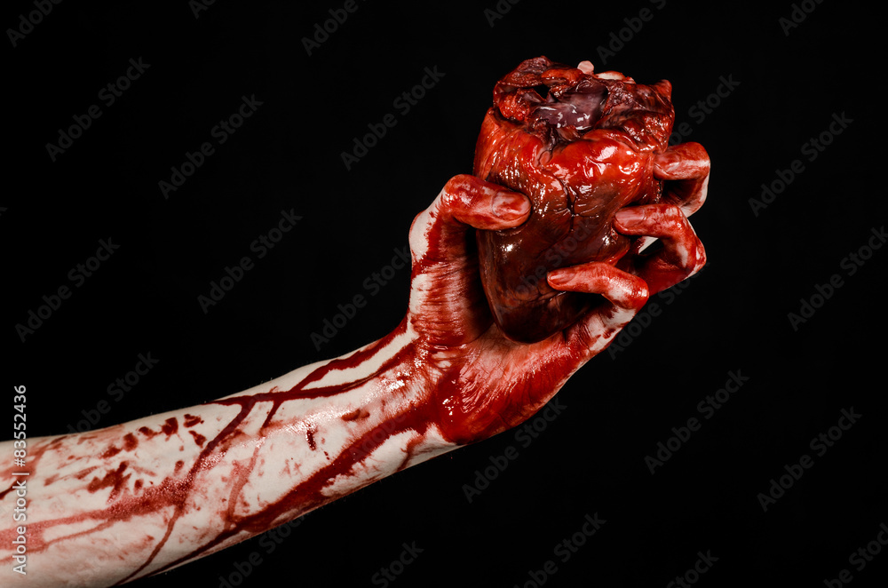 terrible bloody hand hold torn bleeding human heart isolated Stock ...