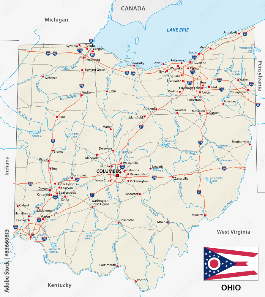 ohio road map with flag Stock Vector | Adobe Stock