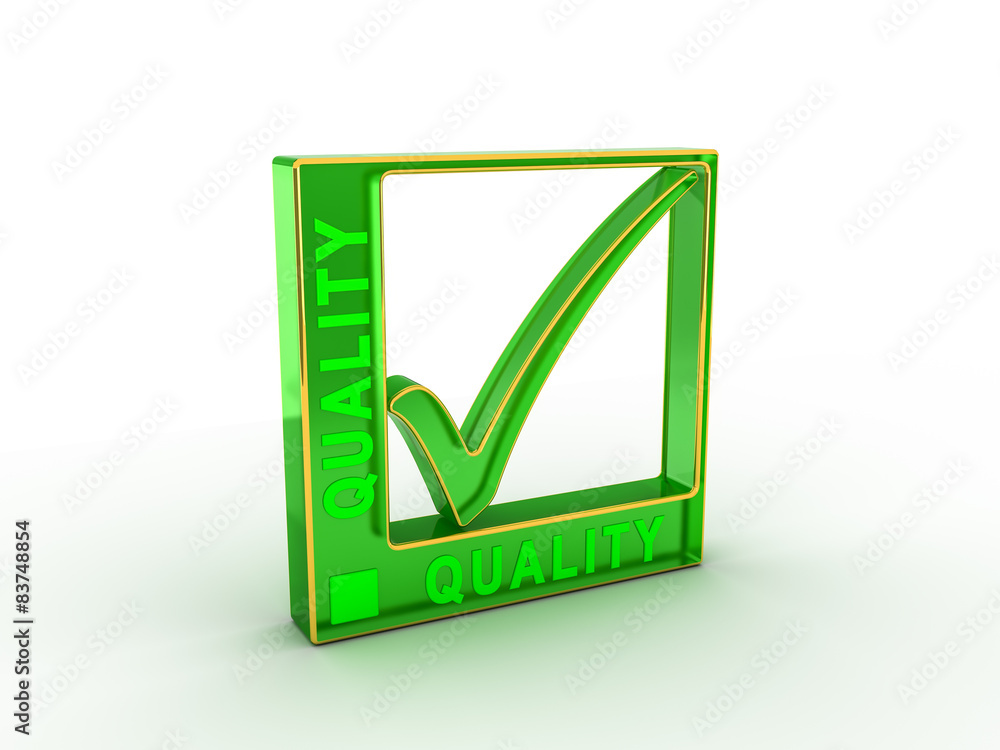 Check mark icon in rectangle with QUALITY word Stock Illustration ...