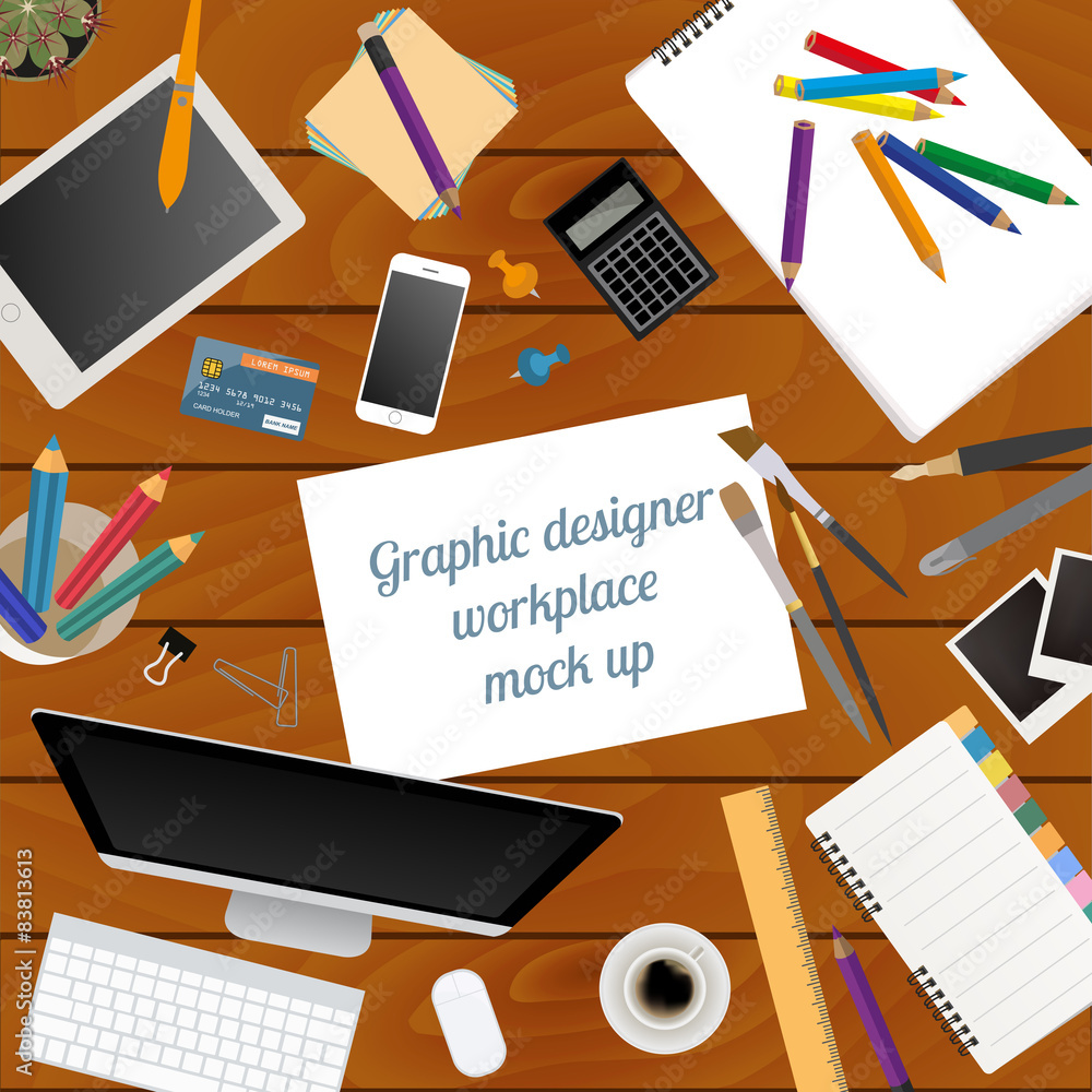 Workspace of the graphic designer. Mock up for creating your own Stock ...