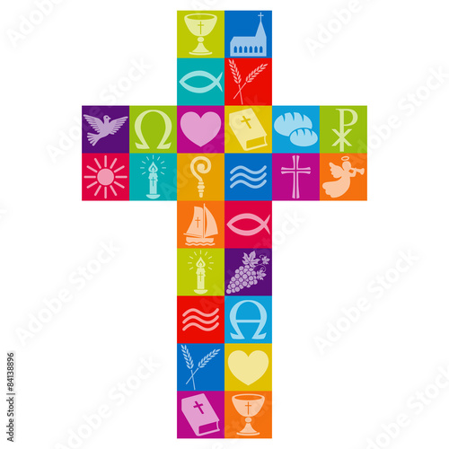 Kreuz aus bunten christlichen Symbolen / Vektor Stock Vector | Adobe Stock