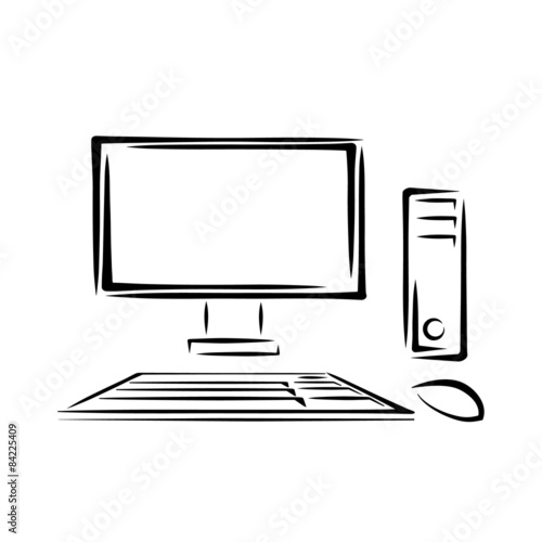 Simple computer sketch. PC with keyboard and mouse. Stock Vector ...