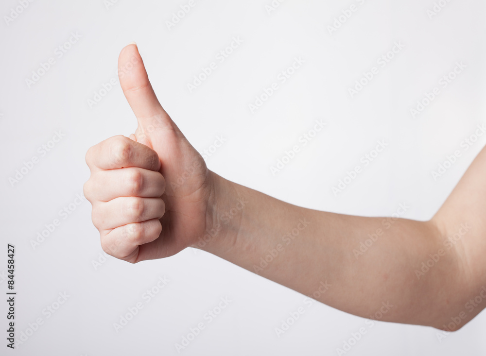 Approval thumbs up like sign as hand gesture isolated over whit Stock ...