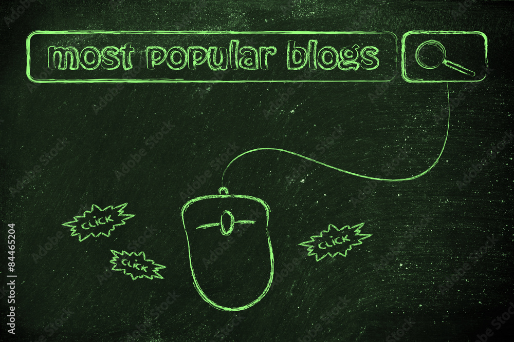 Computer mouse and search bar with Most popular blogs Stock ...