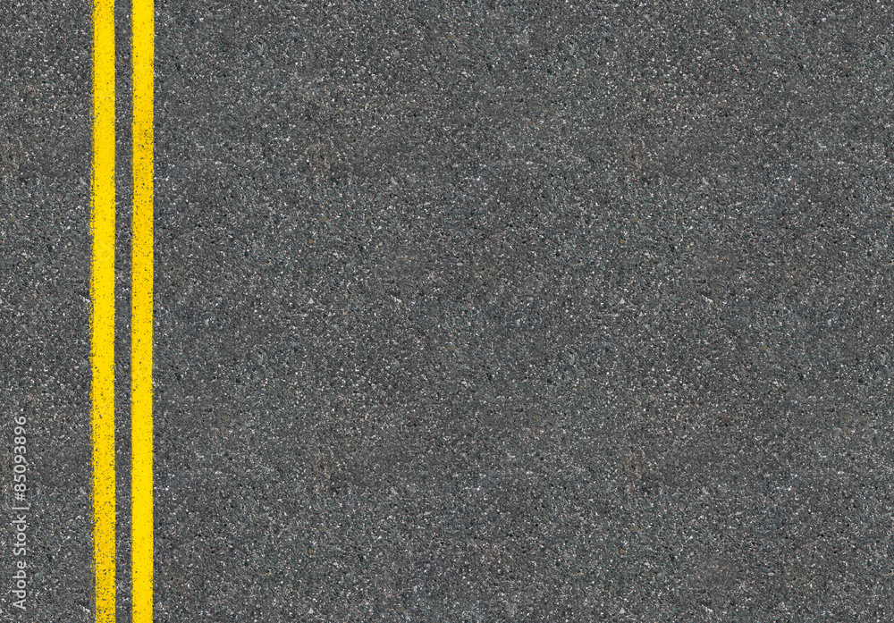 Asphalt road top view with two yellow lines Stock Photo | Adobe Stock