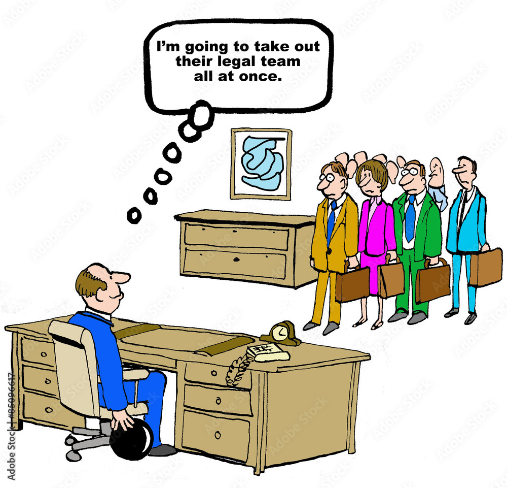 Cartoon of lawyer with a bowling ball, a group of lawyers are entering ...