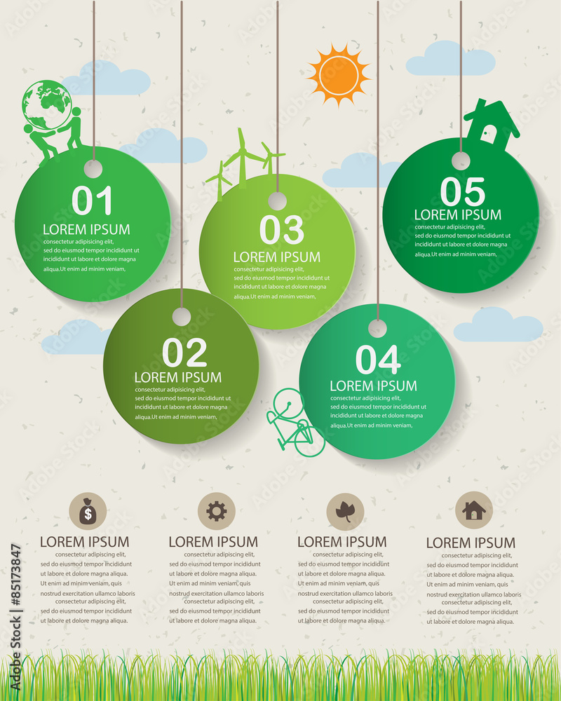 green ecology infographics elements and background, environment ...