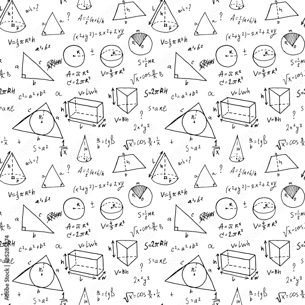 Hand drawn geometry formulas Stock Vector | Adobe Stock