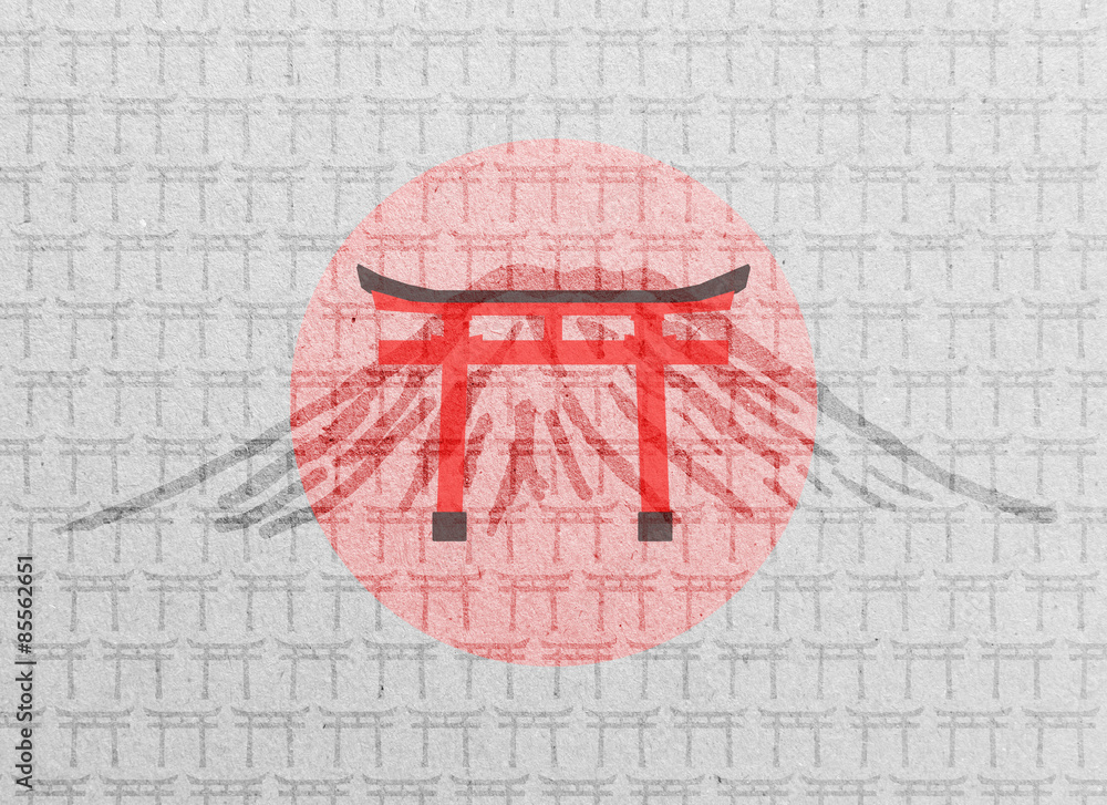 Paper texture with Japanese Torii gates, Mount fuji and flag Stock ...