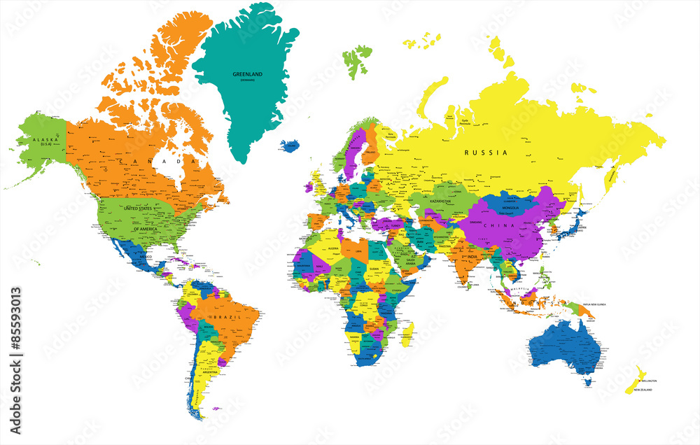 Vektor Colorful World political map with clearly labeled, separated ...