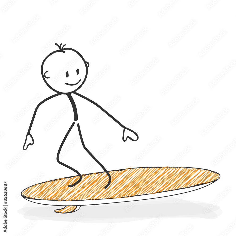 Strichmännchen Auf Einem Surfbrett - Surfer, Surfen, Niedlich, Männchen ...