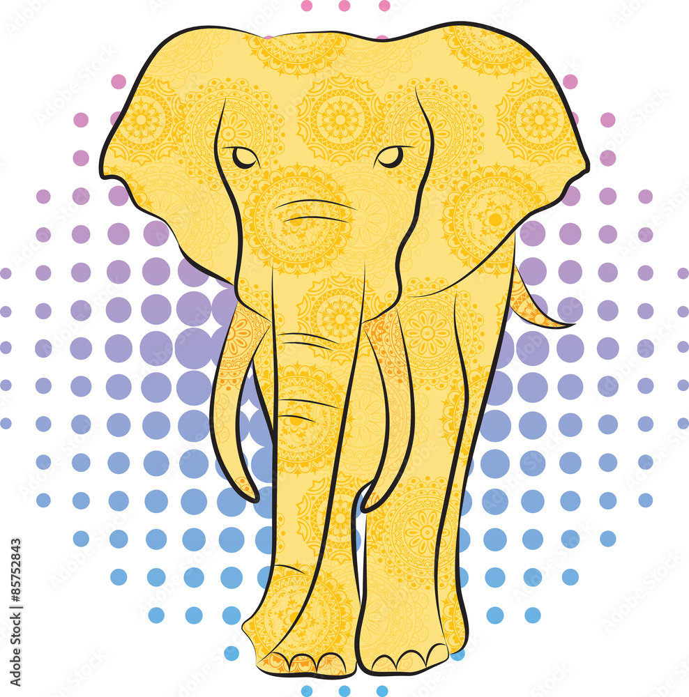 Yellow elephant with patterns Stock Vector | Adobe Stock