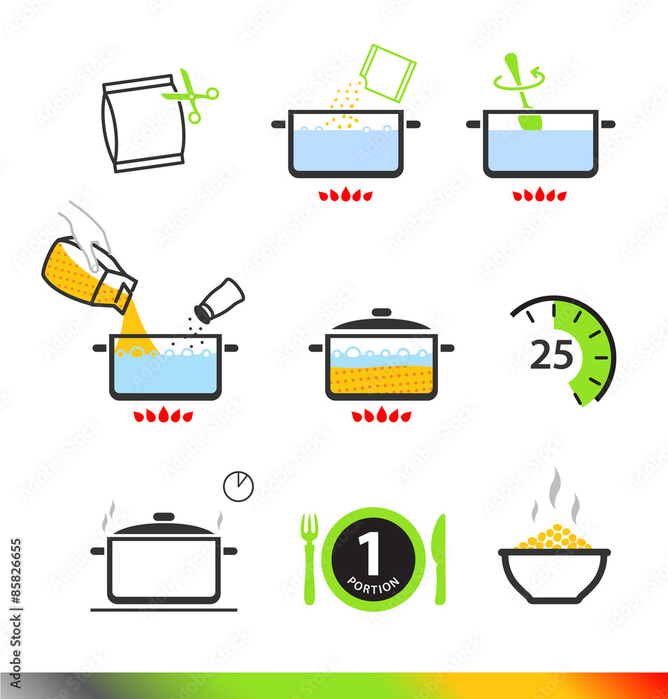 Cooking instruction icons isolated on white background. Vector ...