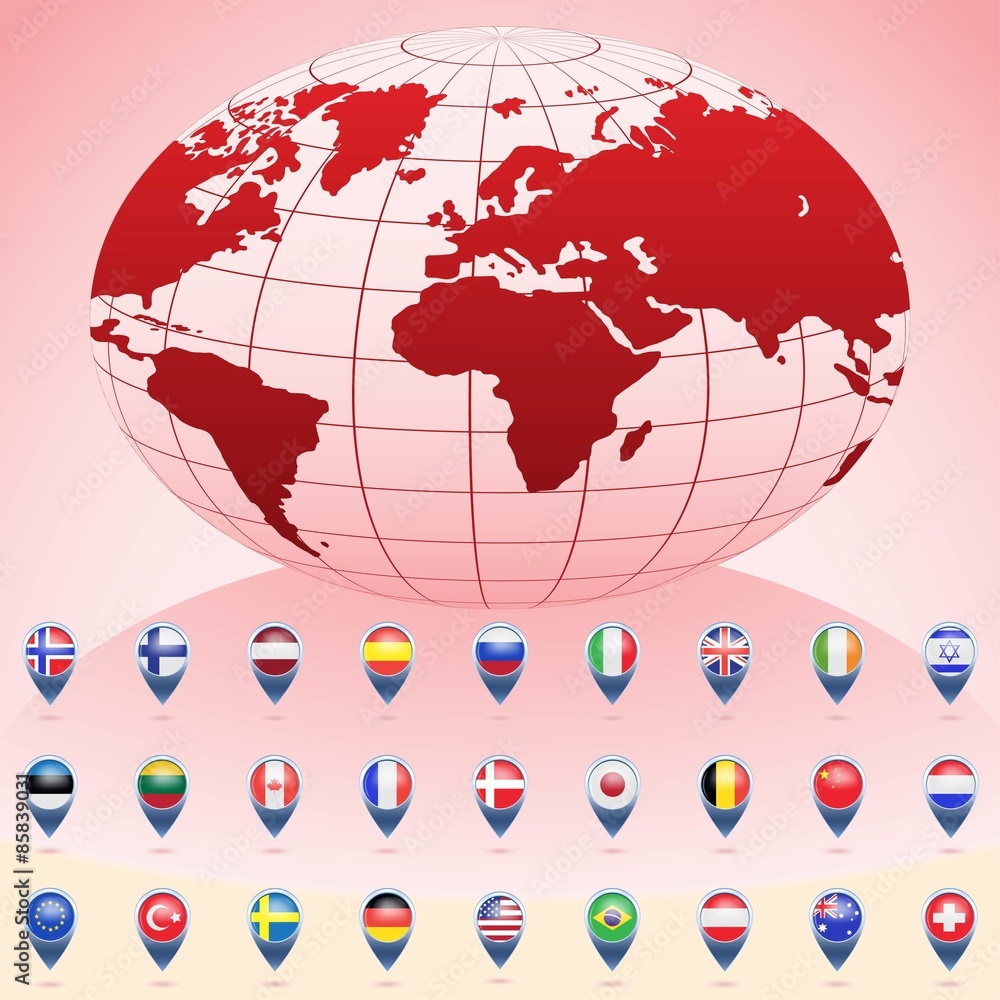 World globe with flags of different countries. Vector illustration ...