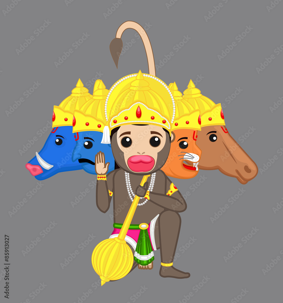 Five Faces Shri Hanuman Blessing - Indian God Stock Vector | Adobe Stock
