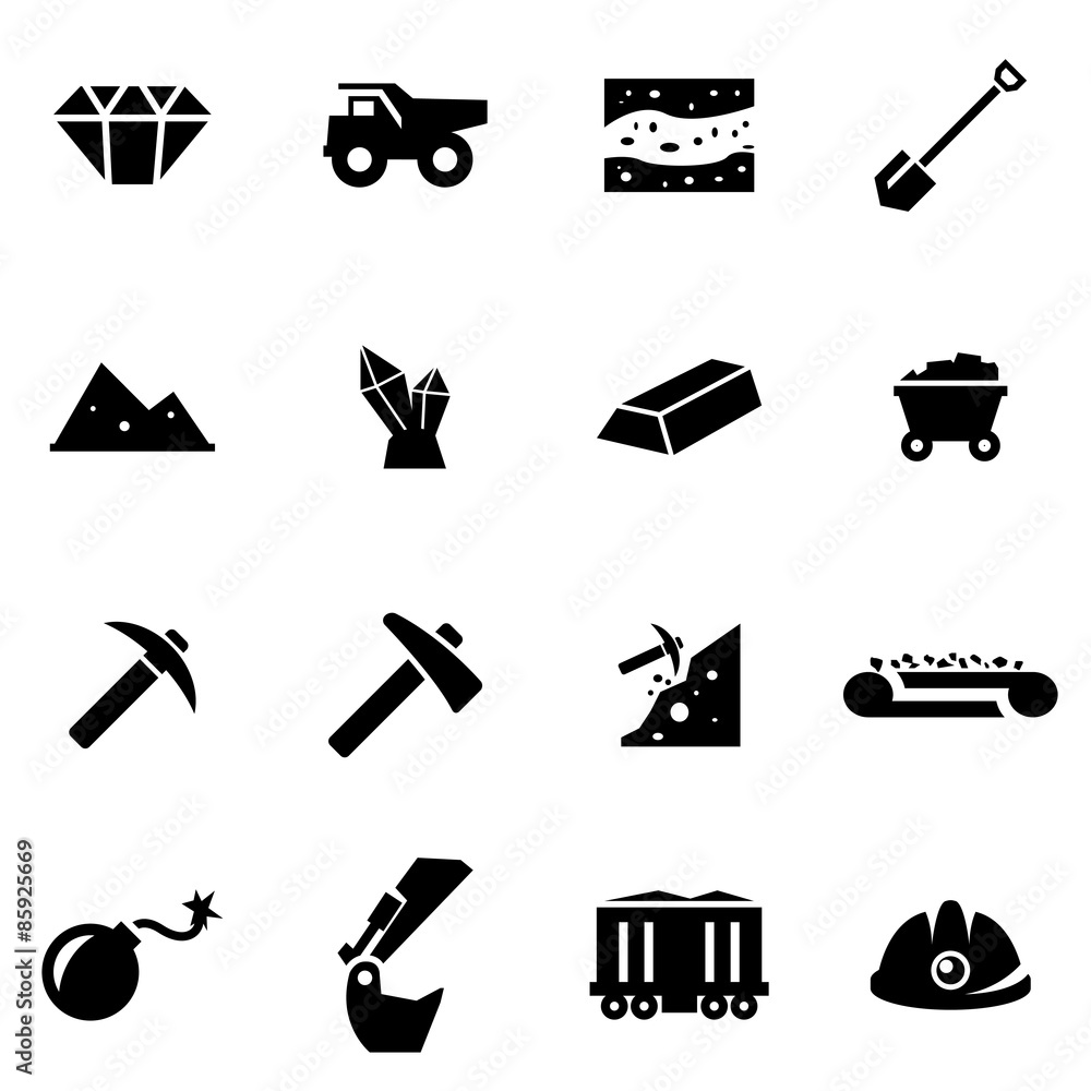 Vector black mining icon set Stock Vector | Adobe Stock
