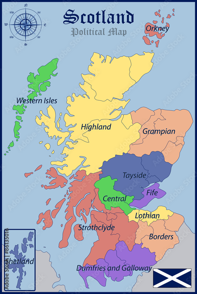 Political Map and Flag of Scotland Stock Vector | Adobe Stock