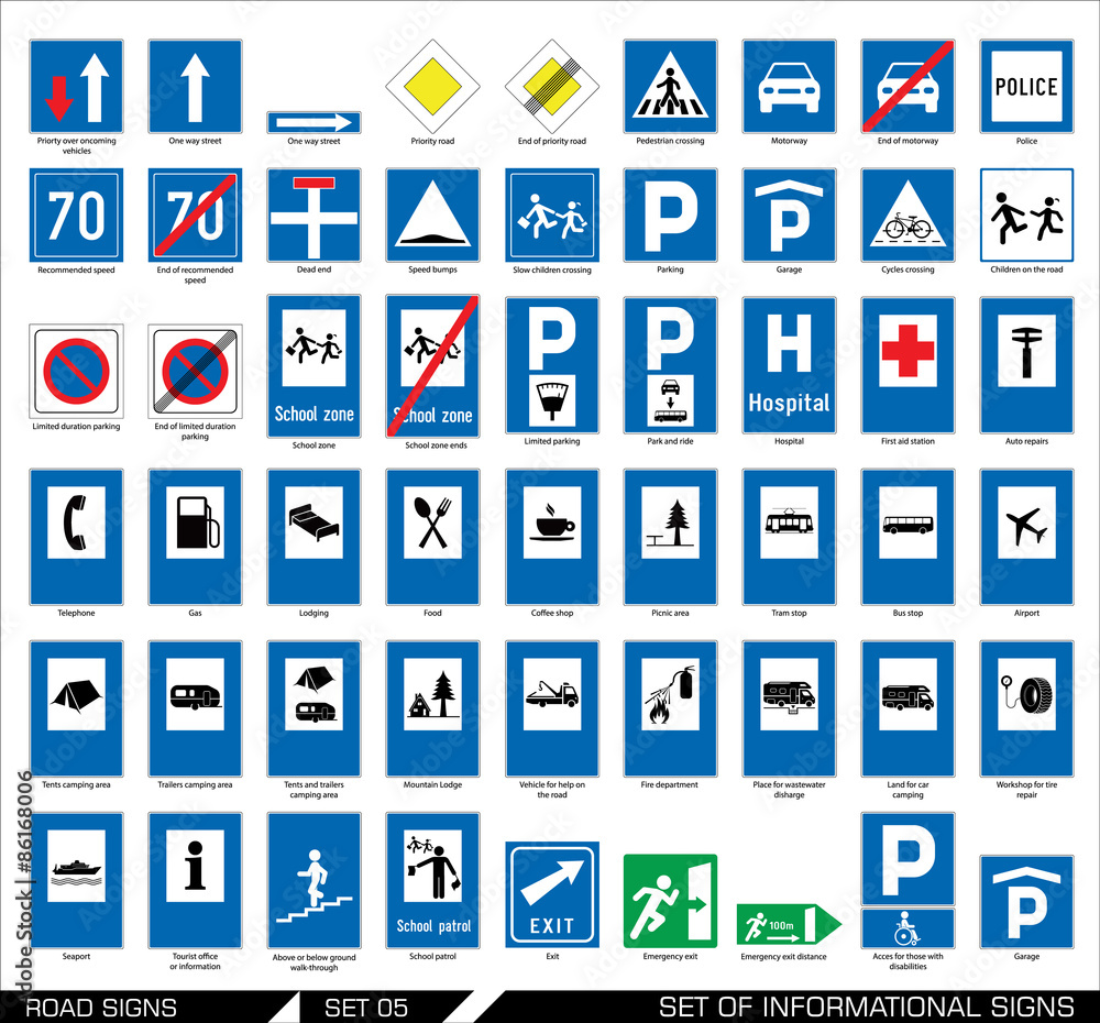 Set of road signs. Signboards. Collection of informational traffic ...