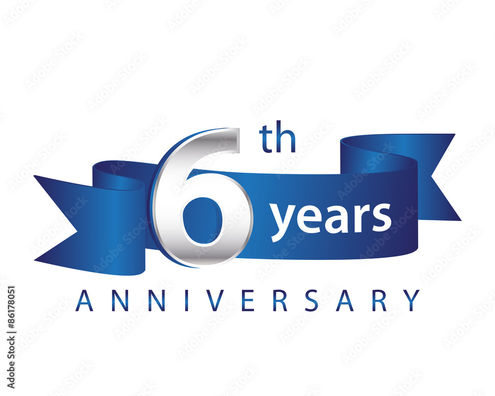 6 Years Anniversary Logo Blue Ribbon Stock Vector | Adobe Stock
