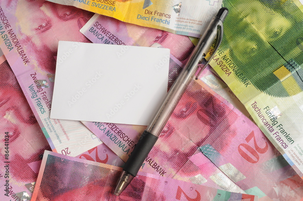 Schweizer franken noten geldscheine mit stift und kärtchen 20 franken ...