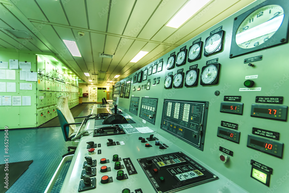 Engine Control Room of an extra large ship Stock Photo | Adobe Stock