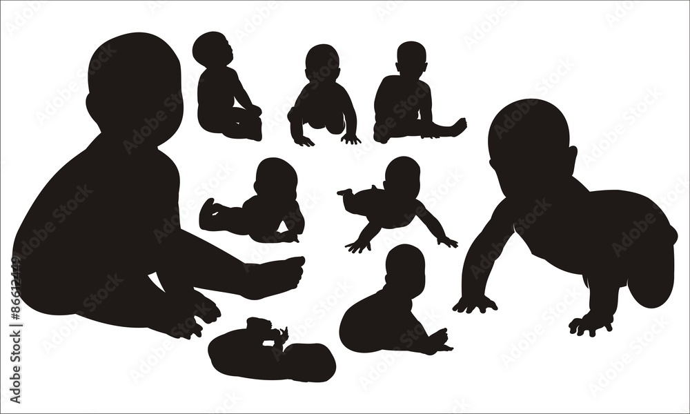 Baby Crawling Silhouettes Set. Very smooth and detail vector. Good use ...