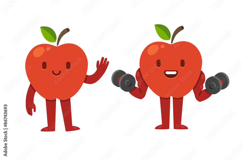 Cute cartoon apple character, symbolizing the idea of fitness and ...