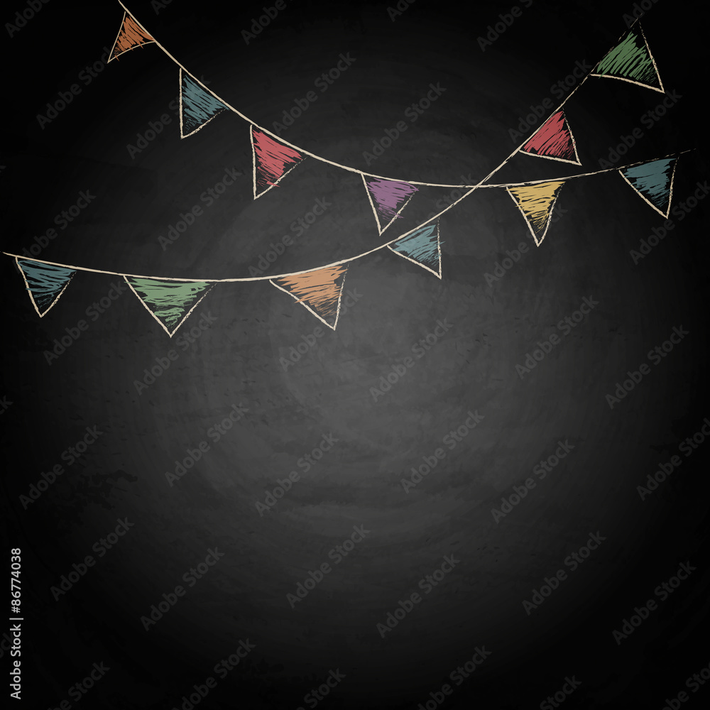Chalkboard background with drawing bunting flags Stock Vector | Adobe Stock