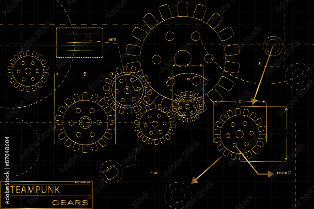 Steampunk gears blueprint illustration Stock Vector | Adobe Stock