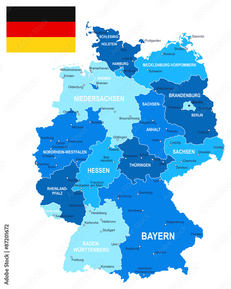 Germany map and flag - highly detailed vector illustration. Image ...