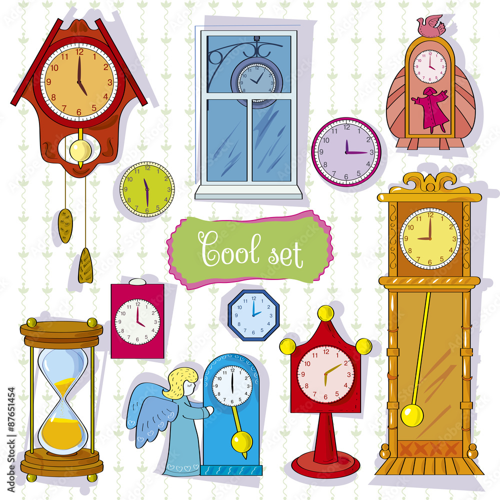 Bright set from clock.Illustration.Separate layers of objects and ...