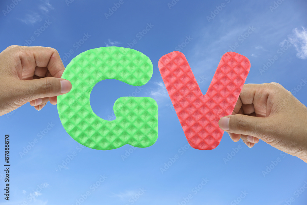 Hand arrange alphabet GV of acronym group volume in system organ Stock ...