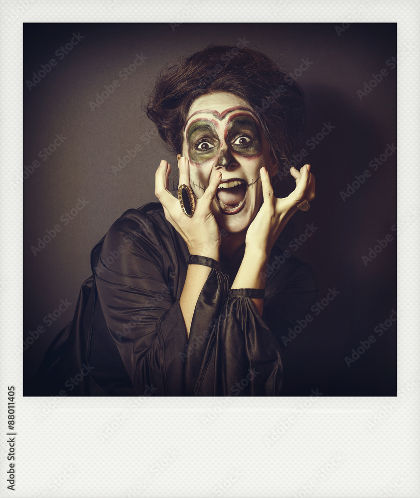 Instant photo of woman in disguise for Halloween Stock Photo | Adobe Stock