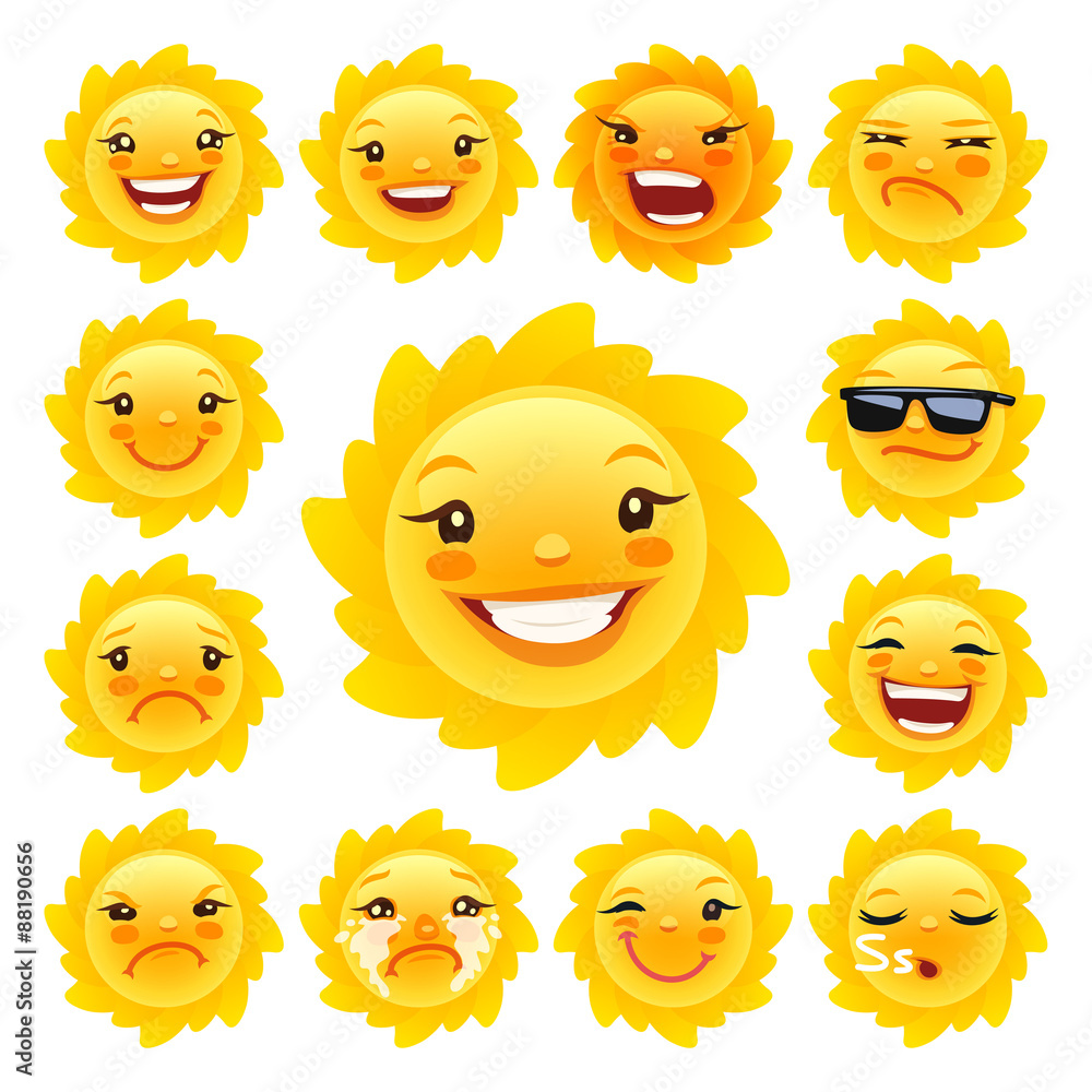 Cartoon Sun Character Emoticons Set Stock Vector | Adobe Stock
