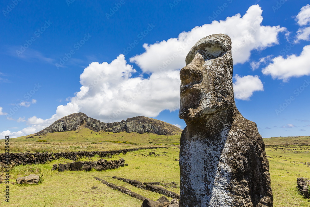 Single moai statue guards the entrance at the 15 moai restored ...
