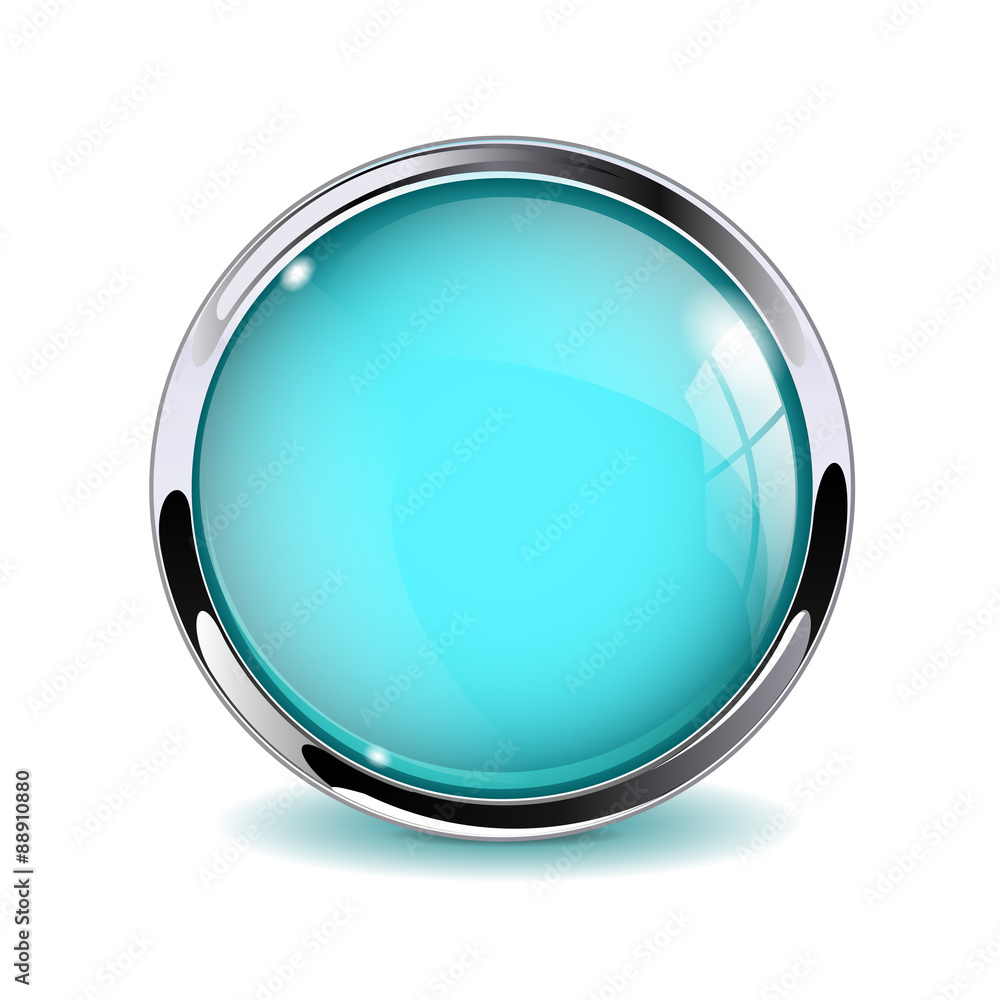 Glass round button, marine blue web icon with metallic frame Stock ...