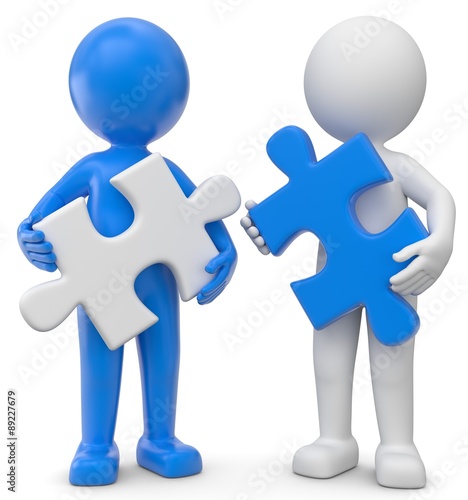 3d Männchen Partnerschaft weiss blau Illustration Stock | Adobe Stock