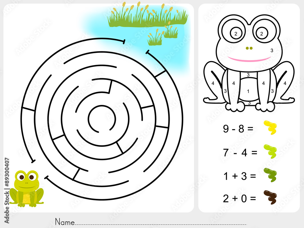 Maze game,Paint color by numbers - Worksheet for education Stock Vector ...