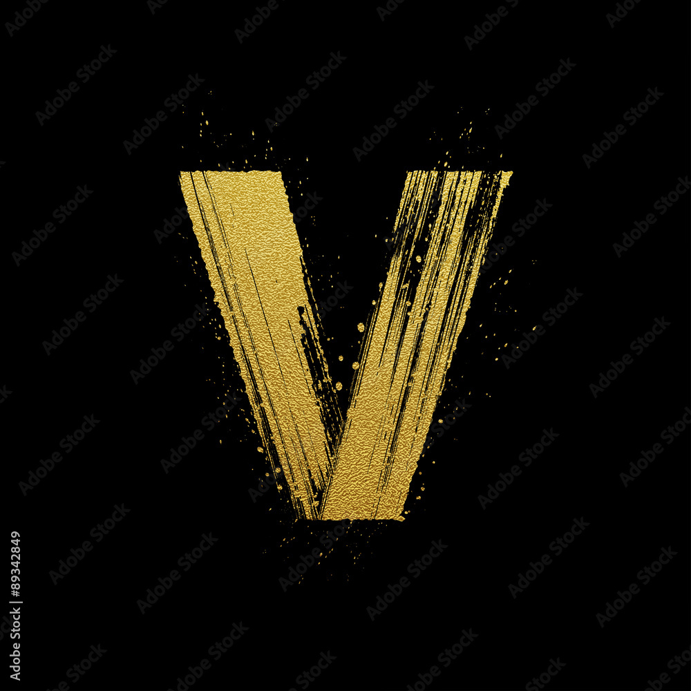 Gold glittering brush hand painted letter V Stock Vector | Adobe Stock