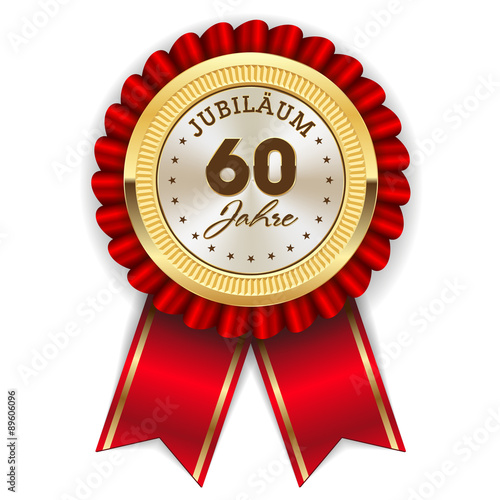 Vecteur Stock Gold 60 Jahre Jubiläum Rosette mit roter Sherpe | Adobe Stock Vecteur Stock Gold 60 Jahre Jubiläum Rosette mit roter Sherpe | Adobe Stock