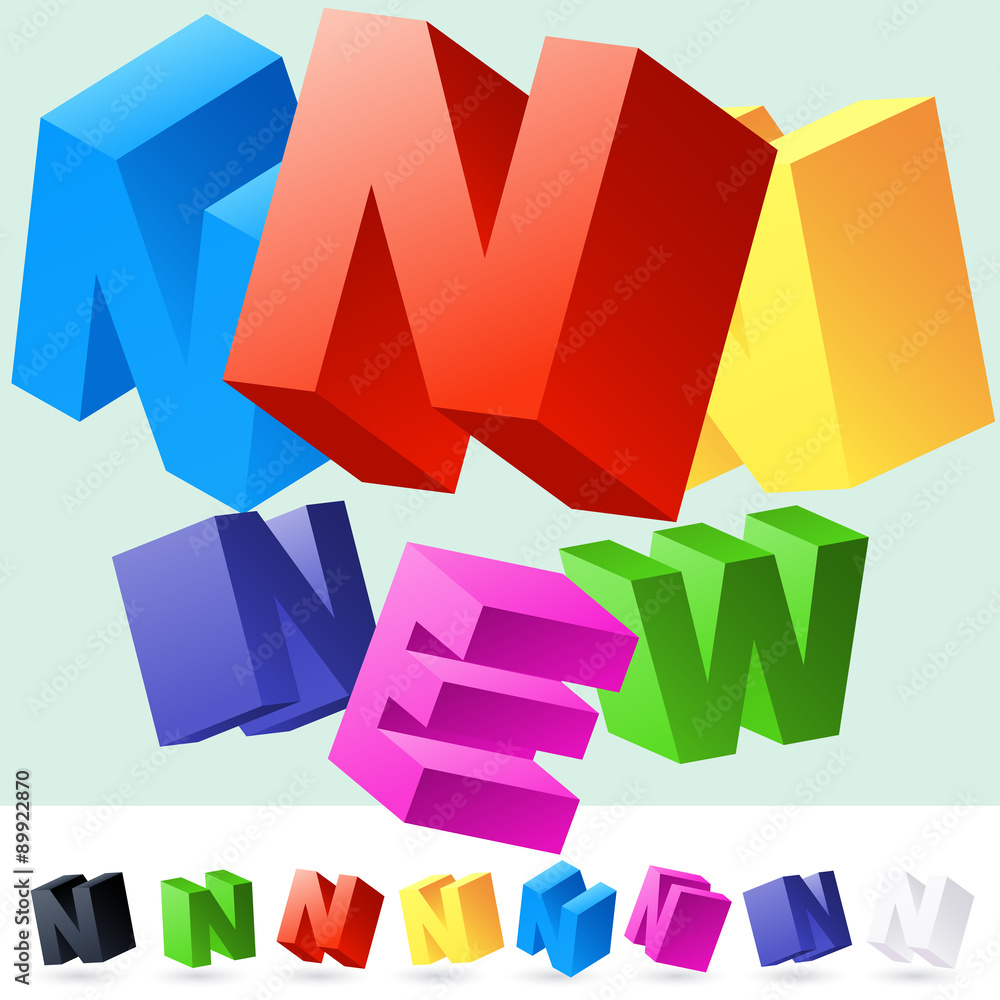 Vector 3D font of randomly rotated colourful letters. All letters in ...